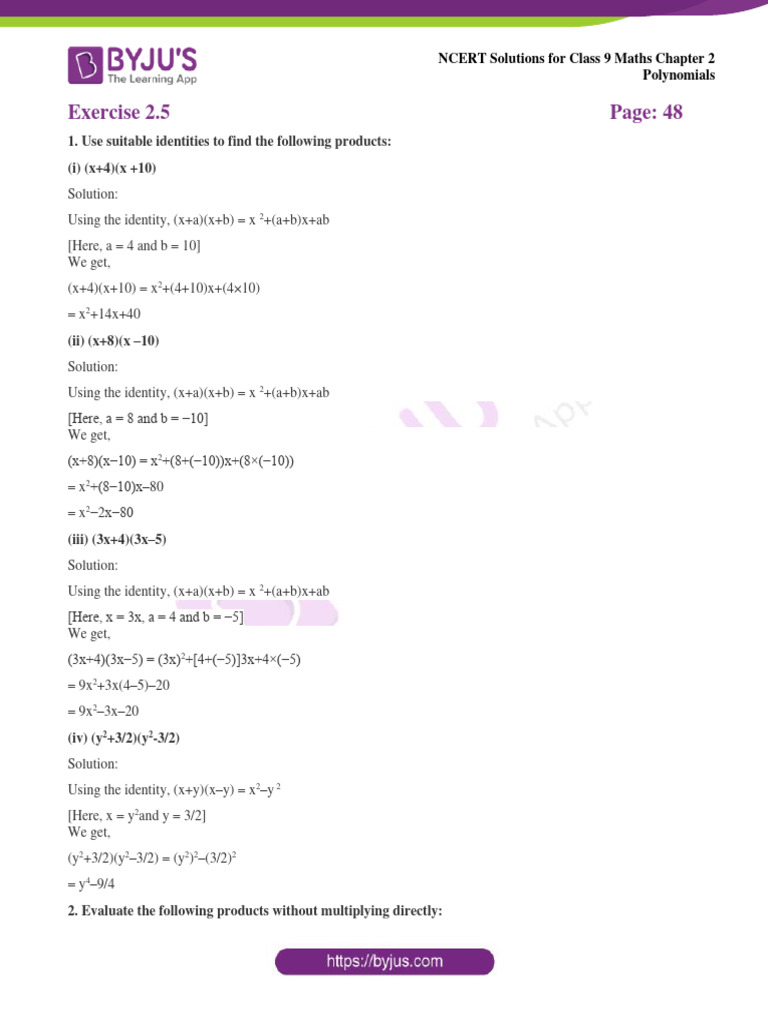 Ncert Solutions For Class 9 Maths April05 Chapter 2 Polynomials ...