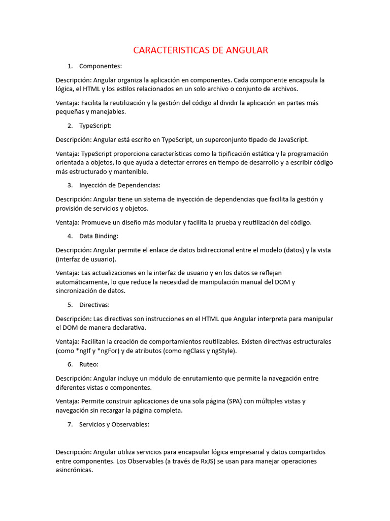 Caracteristicas de Angular | PDF | Modelo de objeto de documento | Tecnologías de la información