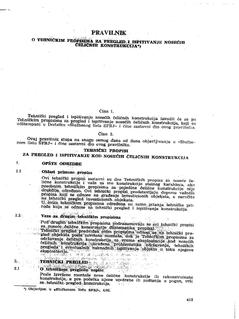 Pravilnik o Tehničkim Propisima Za Pregled I Ispitivanje Nosećih Čeličnih Konstrukcija | PDF