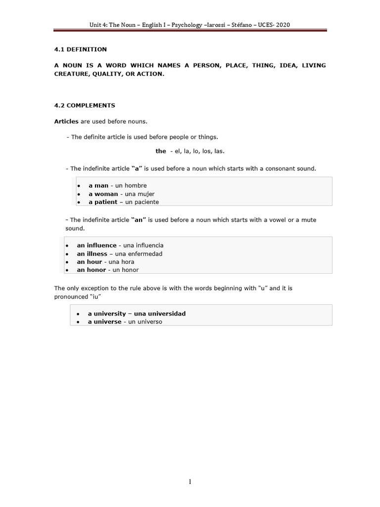 Unit 4 - Nouns - Theory - Level I - Iarossi, Stefano - Uces - 2020 ...