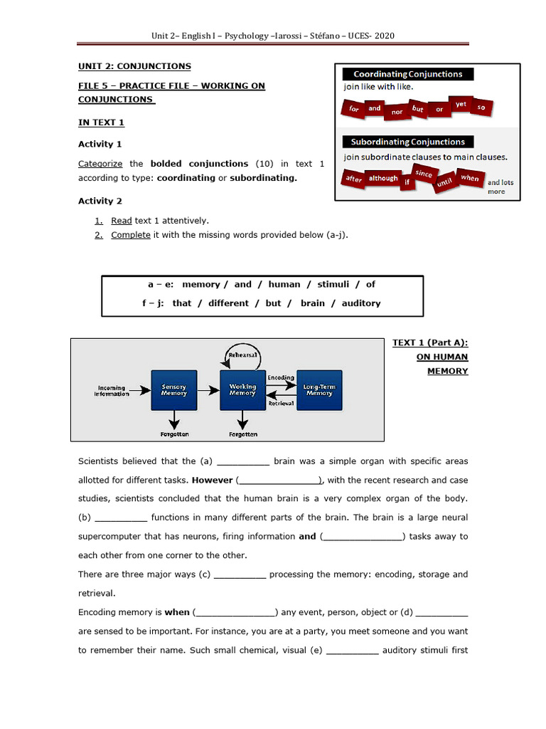 Unit 2 - Conjunctions Practice - Level I - Iarossi, Stefano | PDF ...