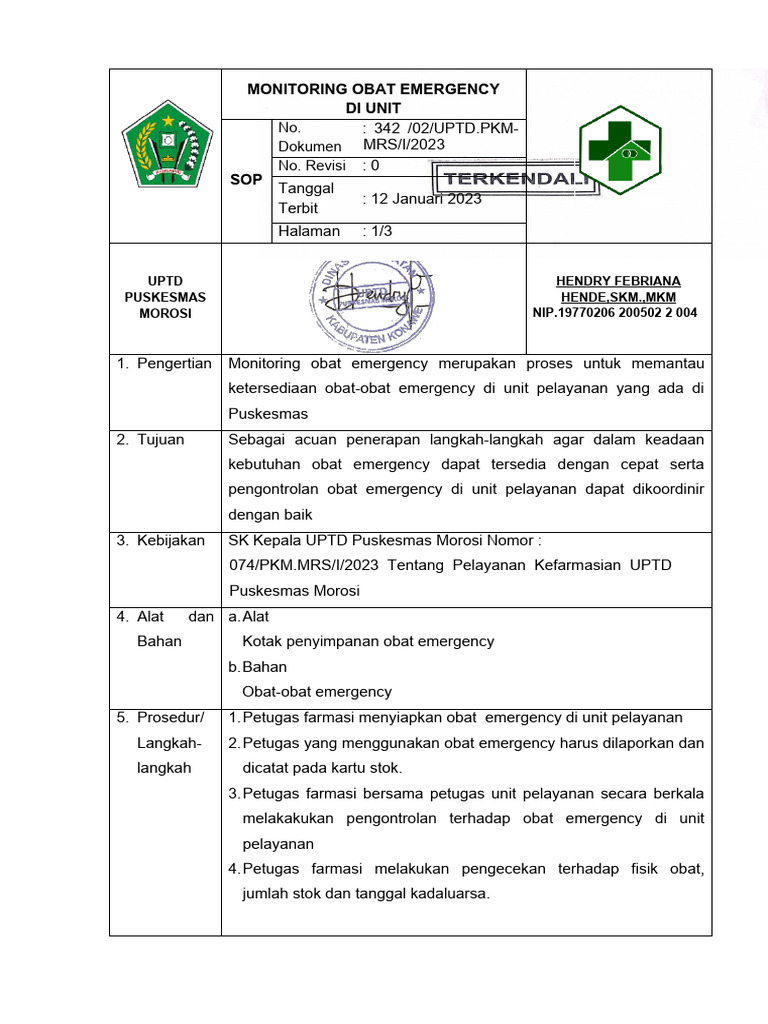 SOP Obat Emergency | PDF