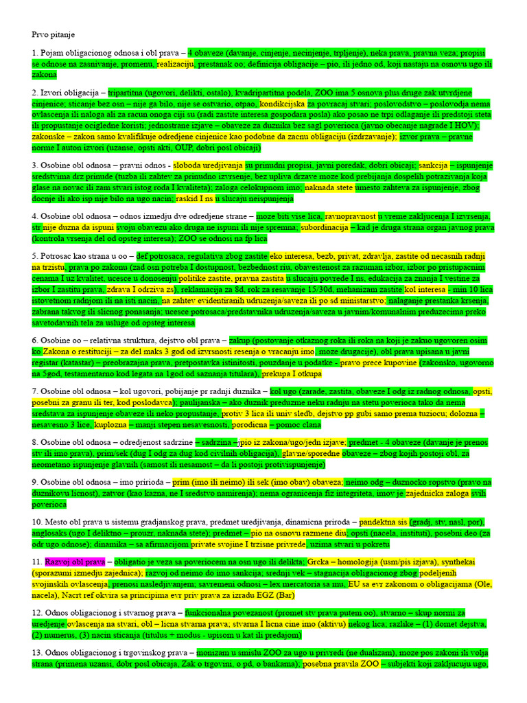 Obligaciono - Skracena Pitanja | PDF