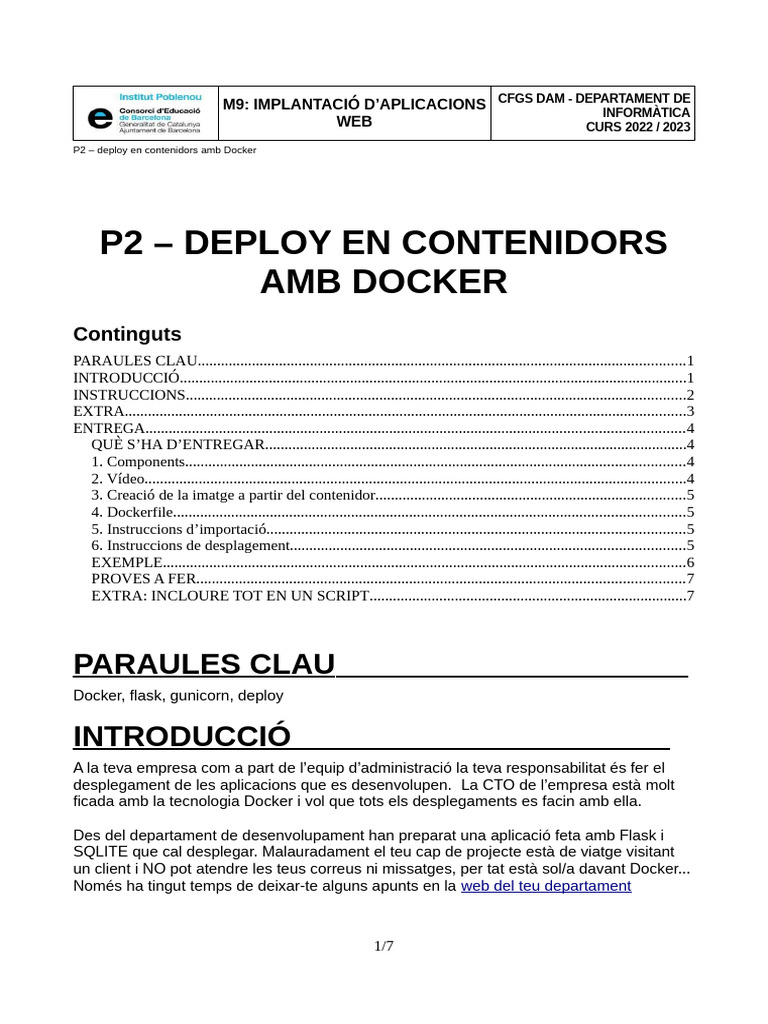 P2 Deploy en Contenidors Amb Docker | PDF