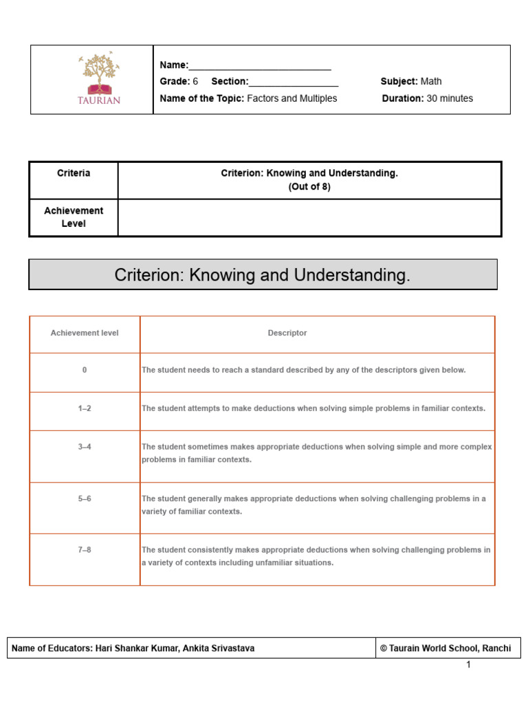 Formative-1 Grade 6 Rubric.docx (1) | Download Free PDF | Cognition ...