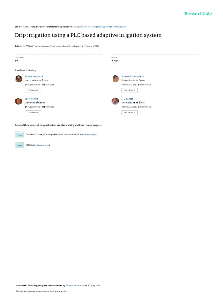 Drip Irrigation Using A PLC Based Adaptive Irrigat | PDF | Evapotranspiration | Programmable ...