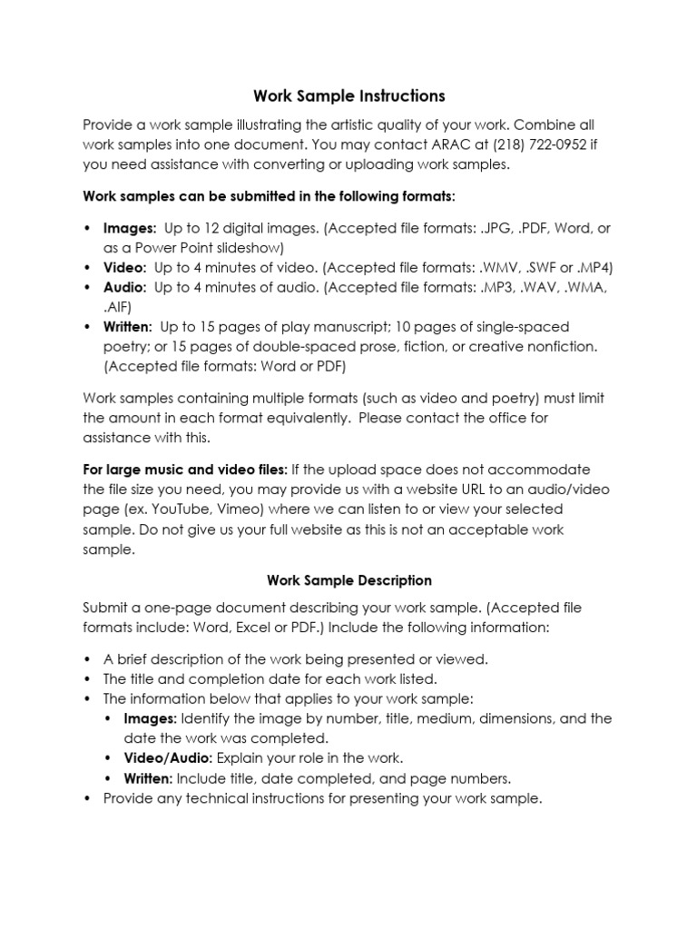 Work Sample Submission Guidelines | PDF
