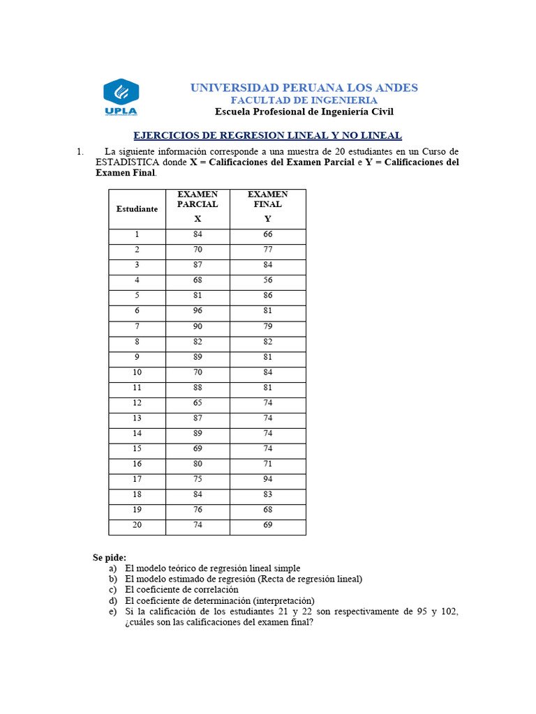 Trab. Pract. REGREG. LINEAL Y NO LINEAL 2024 I | PDF | Regresión lineal ...