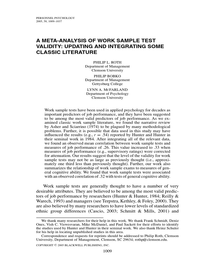 Metaanalyse of Work Sampletest | PDF | Validity (Statistics ...