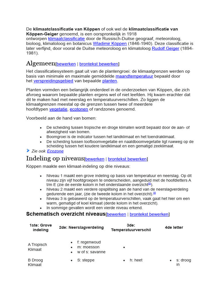 Algemeen: Klimaatclassificatie Wladimir Köppen Rudolf Geiger | PDF