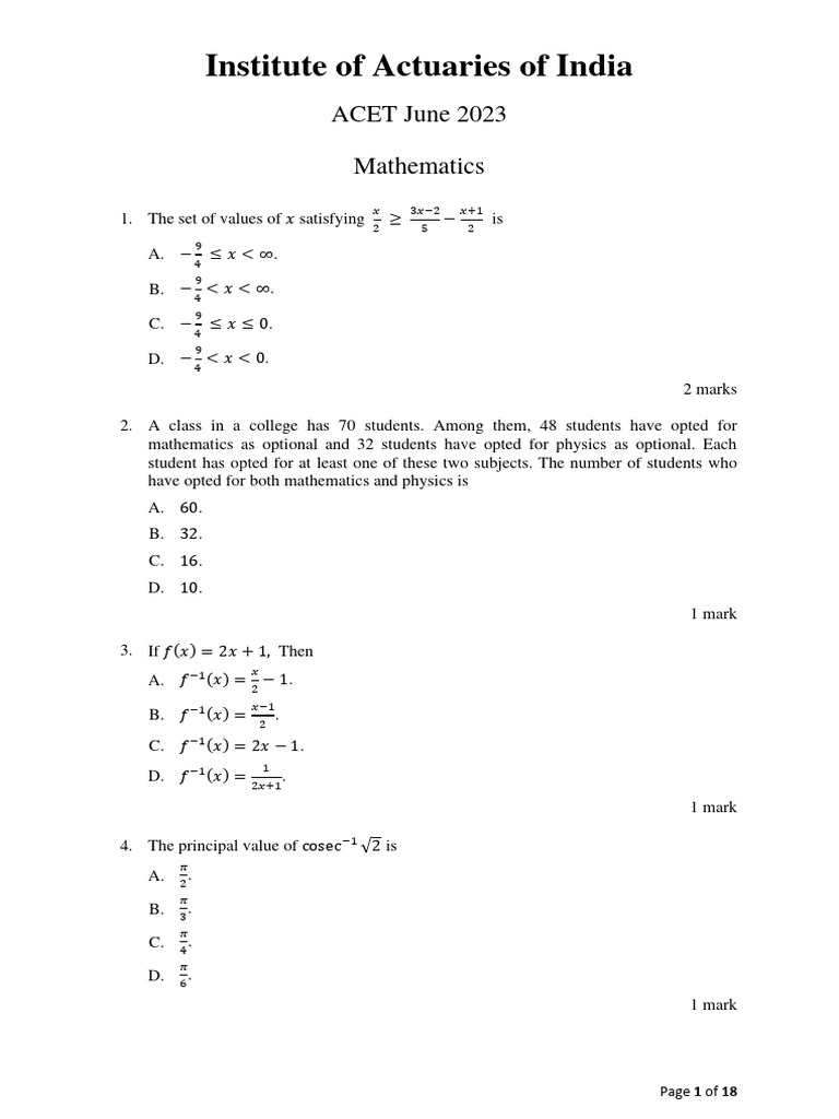 ACET June 2023 Question Paper | PDF | Mean | Game Theory