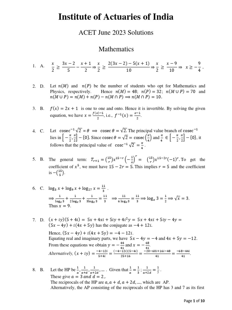 ACET June 2023 Solution | PDF | Trigonometric Functions | Mathematics