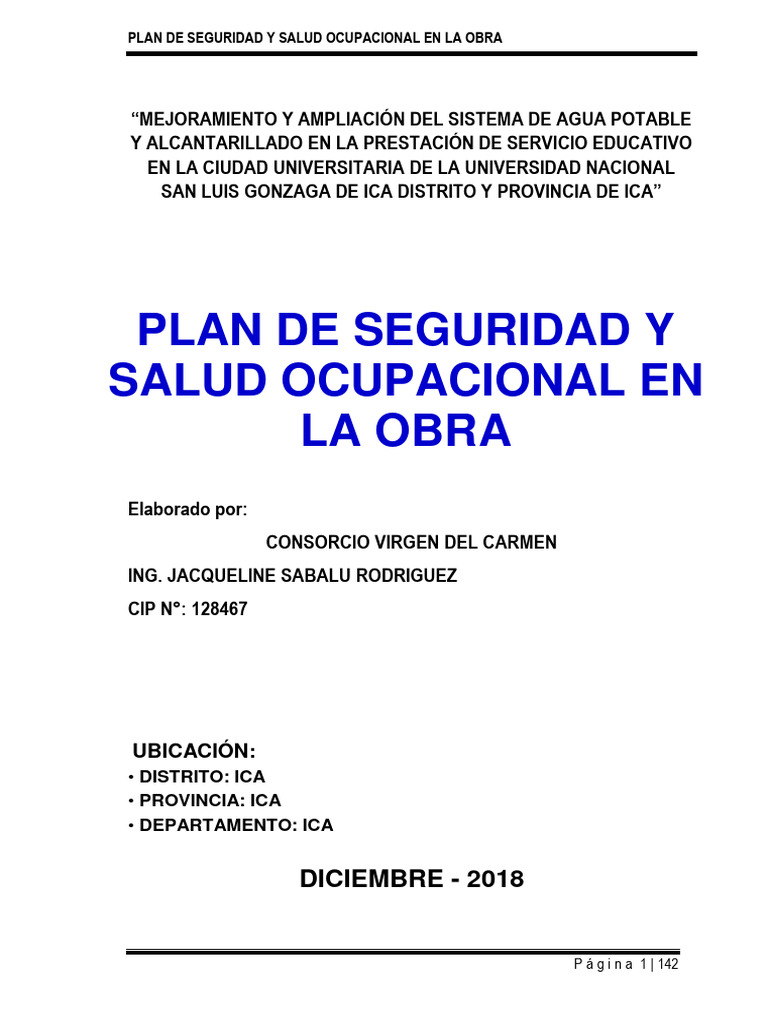 6.01 Plan Se Seguridad - Salud Ocupacional - Obra - Version | PDF | Seguridad y salud ...