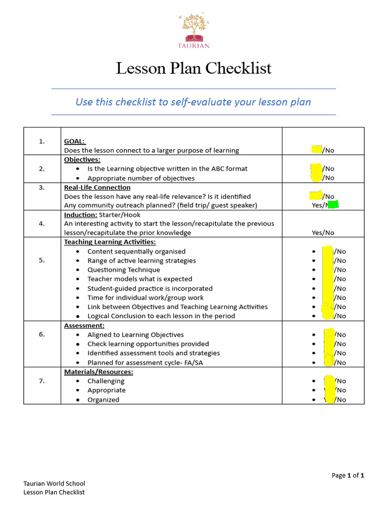 Lesson Plan Checklist | PDF | Lesson Plan | Pedagogy Lesson Plan Checklist | PDF | Lesson Plan | Pedagogy