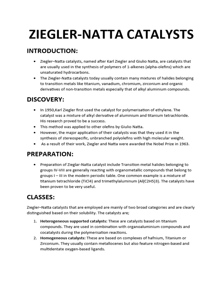 Ziegler-Natta Catalysts | PDF | Science & Mathematics | Technology ...
