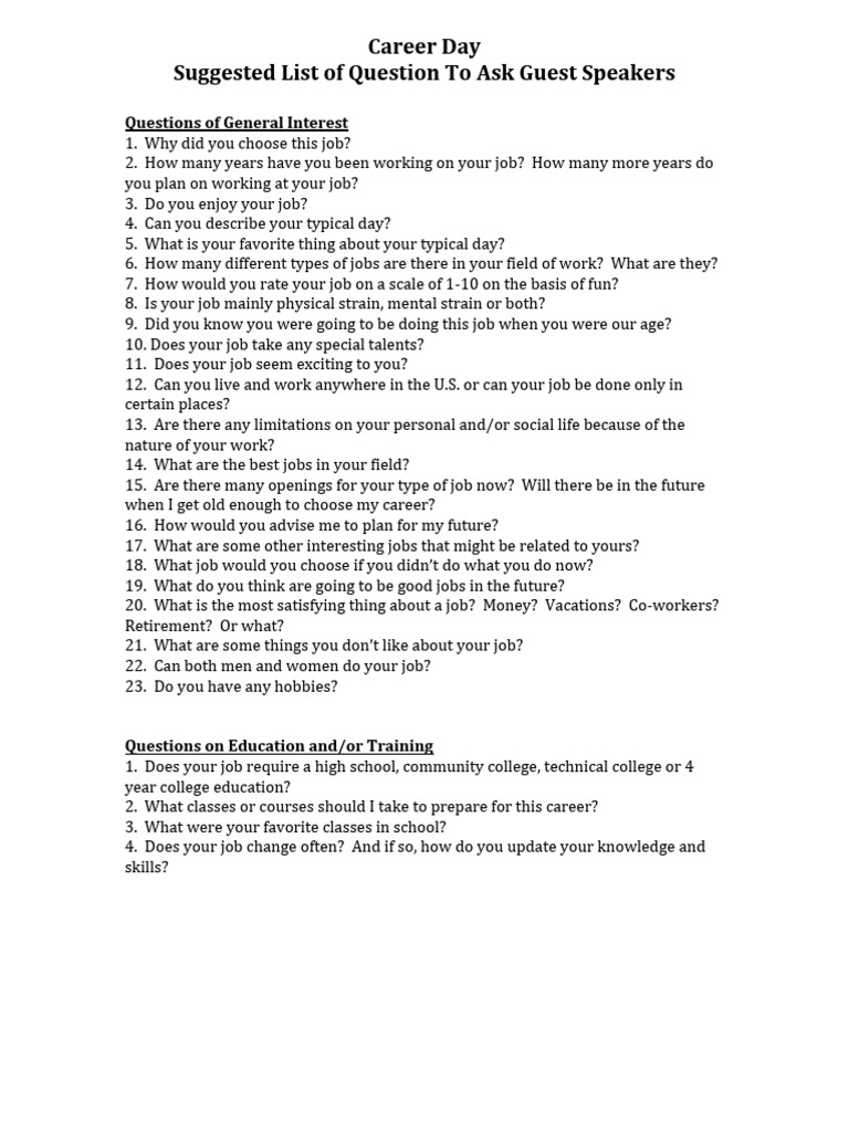 Career Day Questions for Speakers | PDF | Economies | Business
