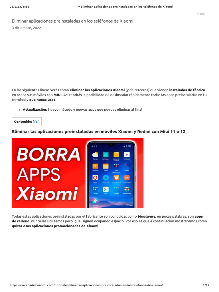 Eliminar Aplicaciones Preinstaladas en Los Teléfonos de Xiaomi | PDF | Xiaomi | Software de la ...