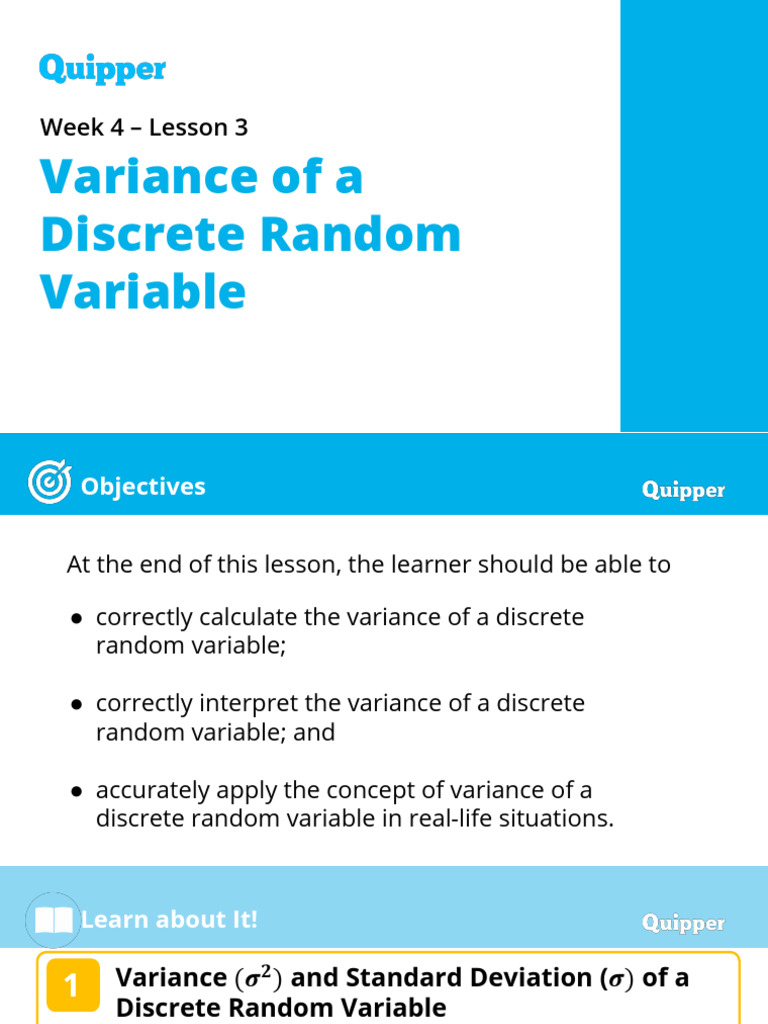 Q3w4 Variance Of A Discrete Random Variable 0 Download Free Pdf Variance Standard Deviation