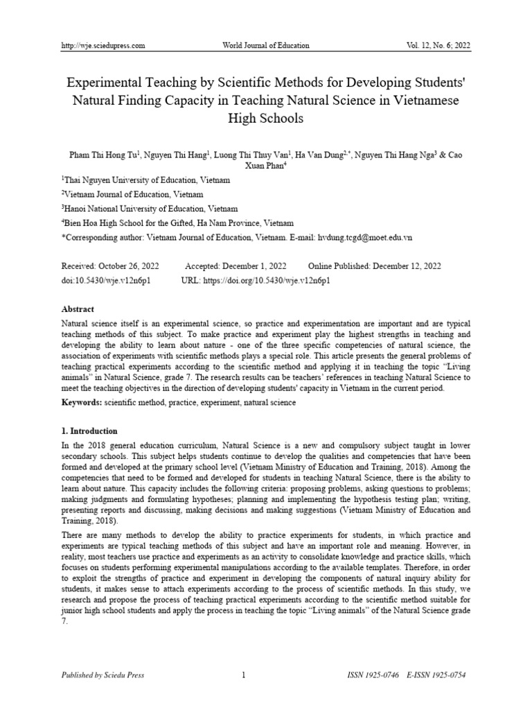 Experimental Teaching by Scientific Methods For Developing Students ...
