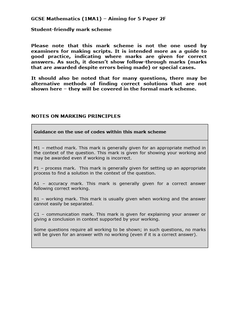 GCSE Maths Mark Scheme for Grade 5 | PDF