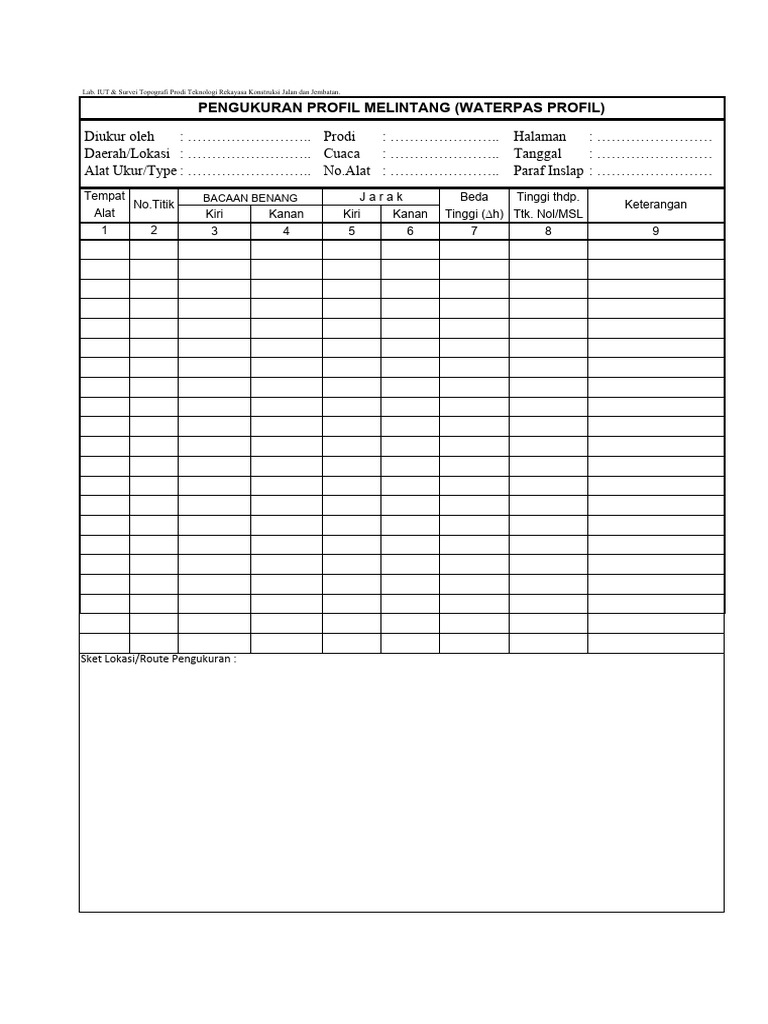 Form Waterpass Pol. Memanjang & Melintang | PDF | Teknologi & Rekayasa