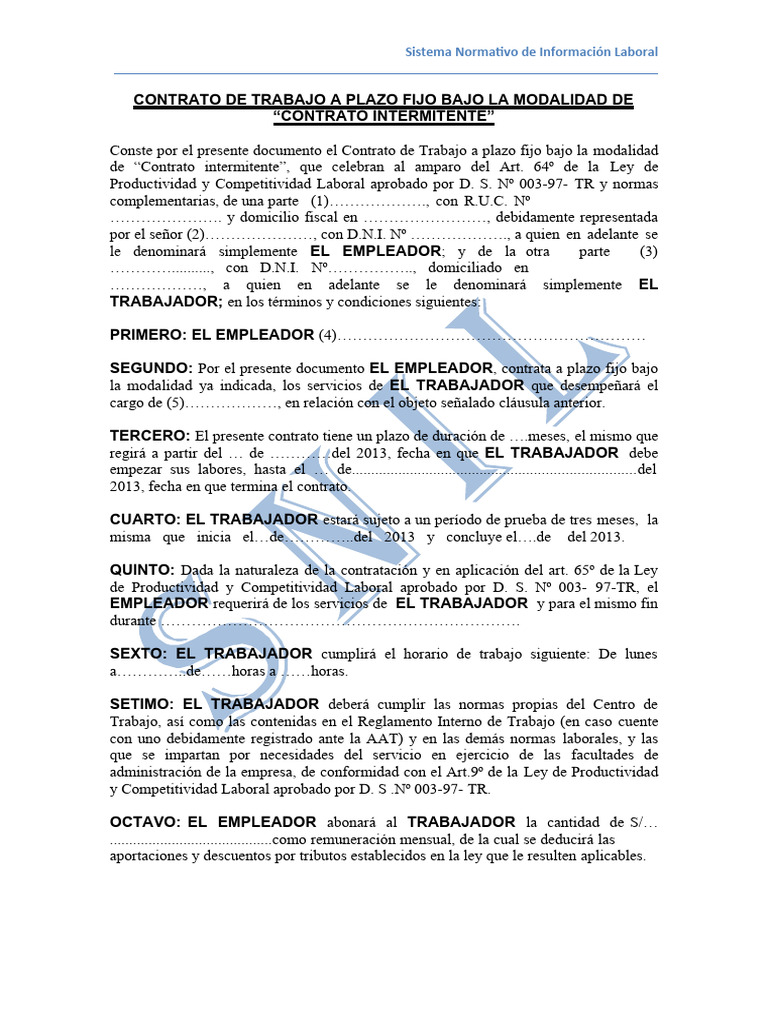 CONTRATO_DE_TRABAJO_INTERMITENTE | PDF | Derecho laboral | Economias
