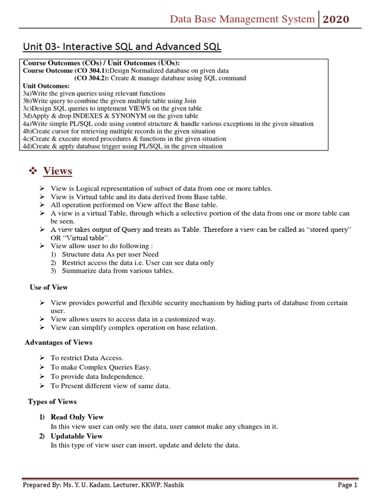 KKW Unit 3 Interactive SQL and Advanced SQL (Part B) | PDF | Database ... KKW Unit 3 Interactive SQL and Advanced SQL (Part B) | PDF | Database ...