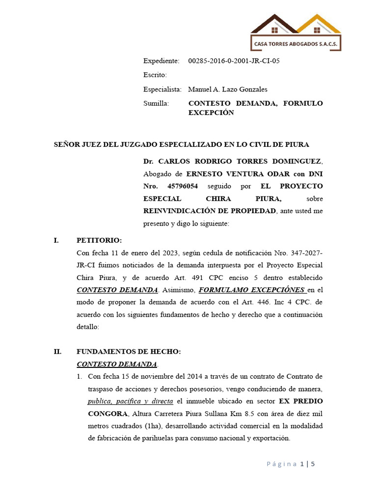 Contestación COMPLETA de Odar Nuevo | PDF | Demanda judicial | Justicia