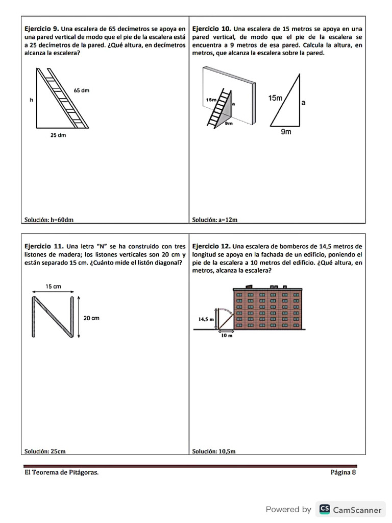 Ejercicios Teorema de Pitagoras | PDF