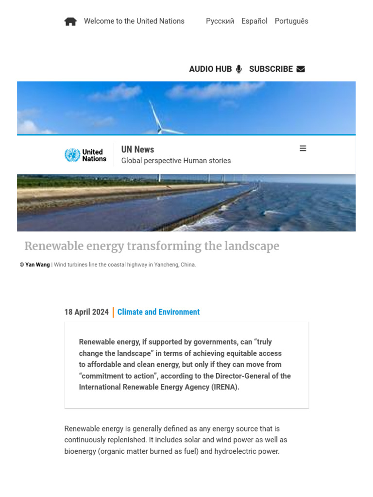 Renewable Energy Transforming The Landscape - UN News | PDF | Renewable ...