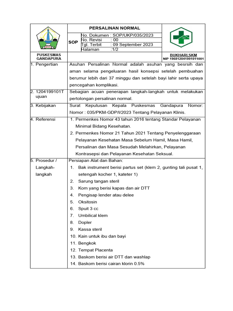 Sop Persalinan Normal# | PDF