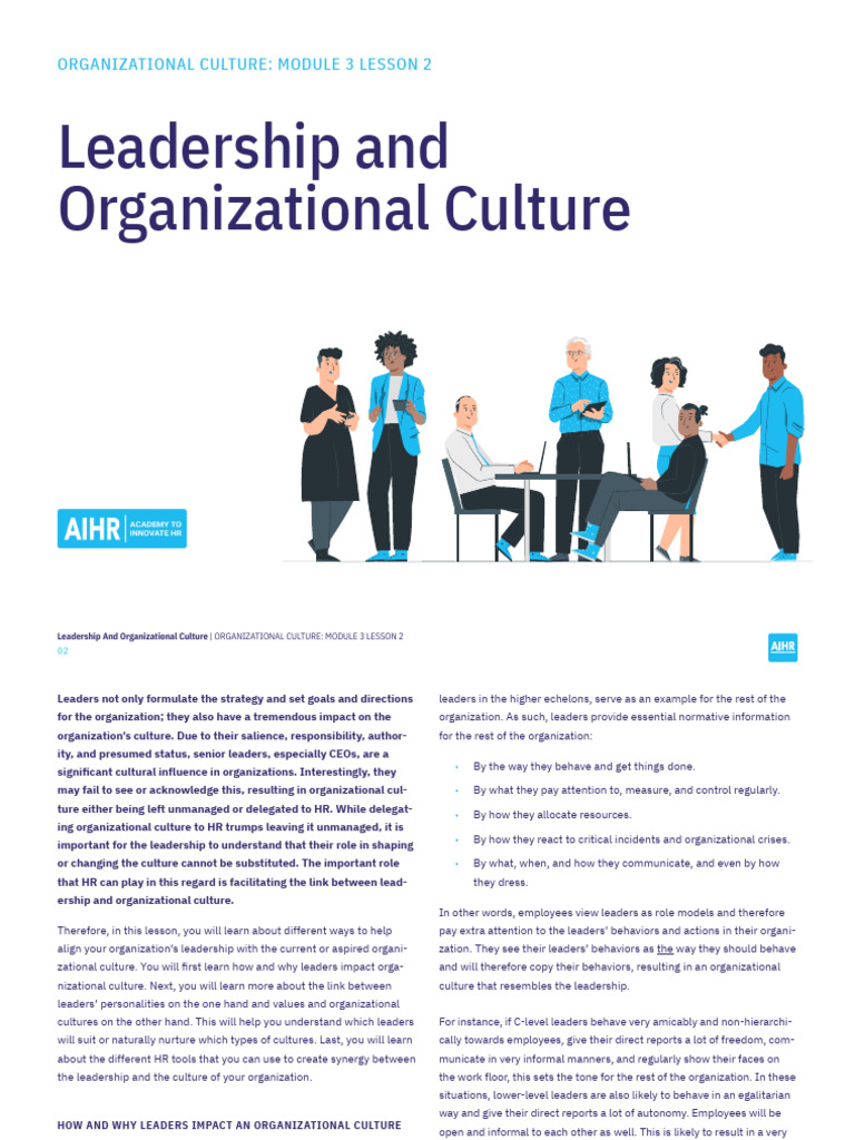 M3L2 ORGANIZATIONAL CULTURE - Handout | PDF | Leadership ...