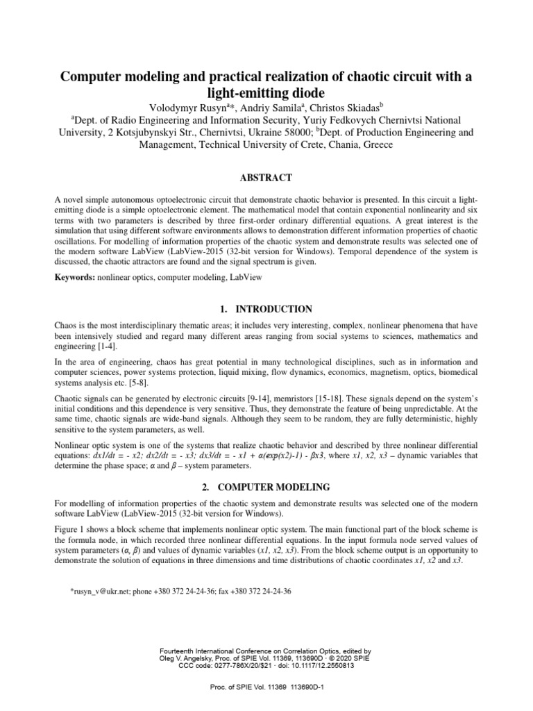 Computer Modeling and Practical Realization of Chaotic Circuit With A Light-Emitting Diode | PDF ...