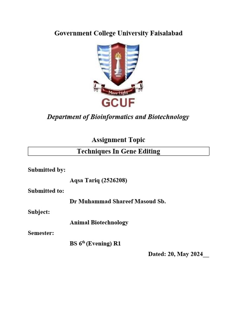 Techniques in Gene editing 08 GCUF assignment | Download Free PDF ...
