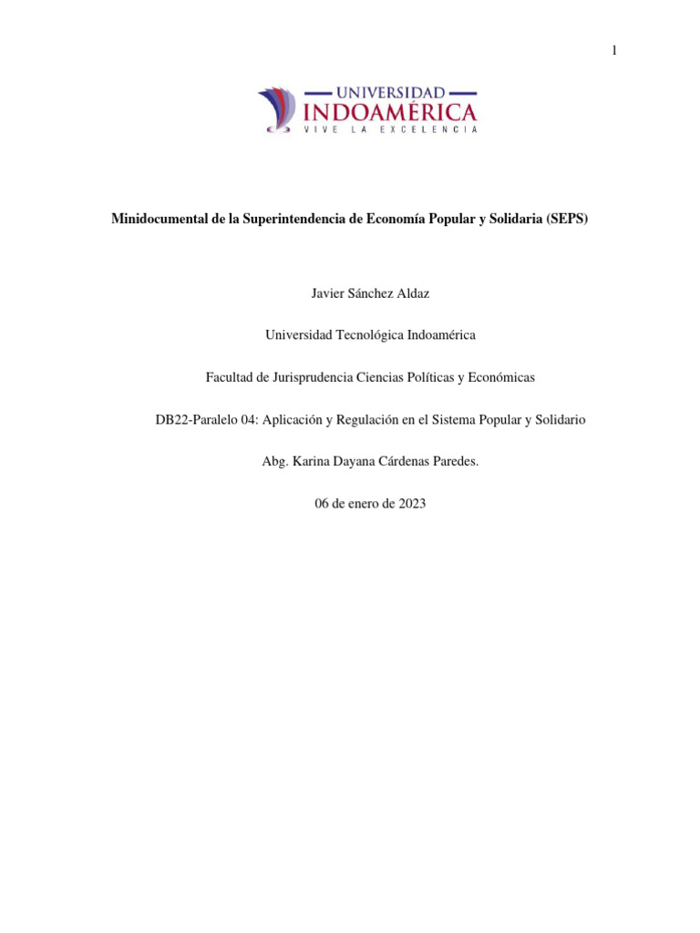 Minidocumental de La Superintendencia de Economía Popular y Solidaria (SEPS) | PDF | Cooperativa ...
