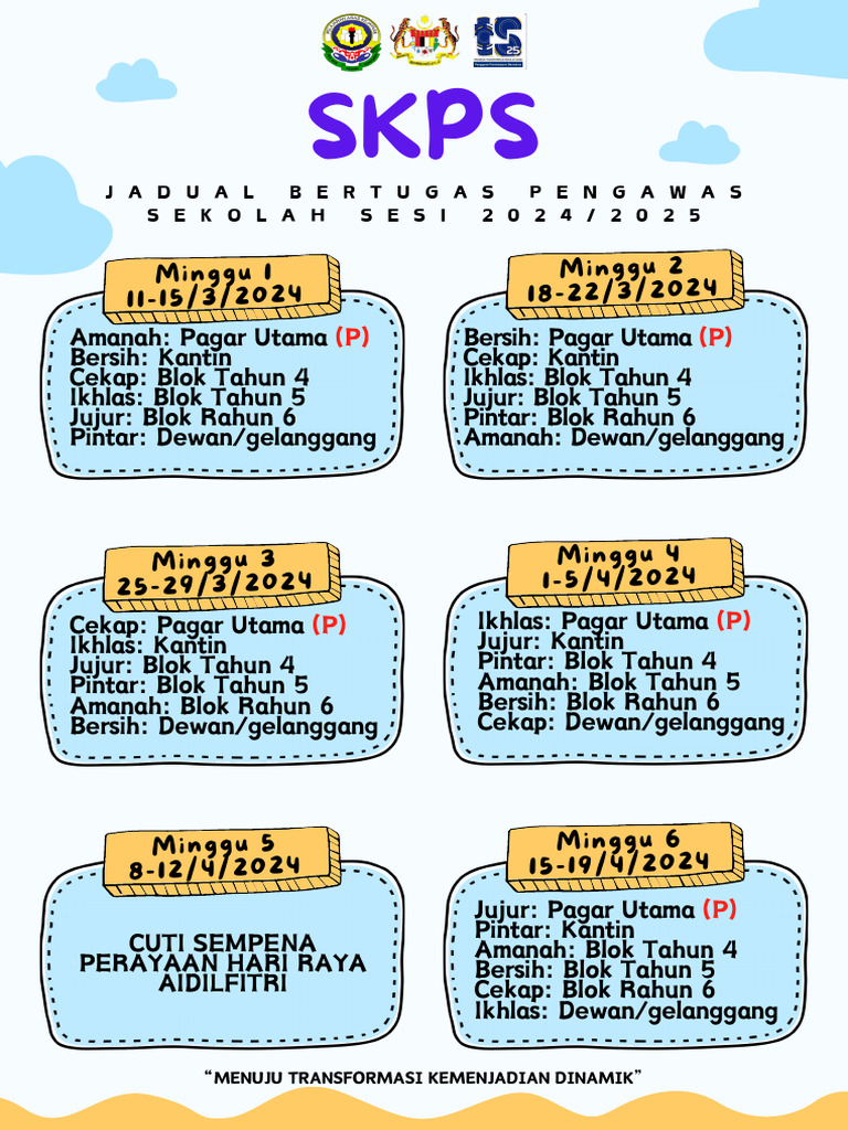Jadual Bertugas Pengawas Skps Sesi 20242025 | PDF | Game & Aktivitas