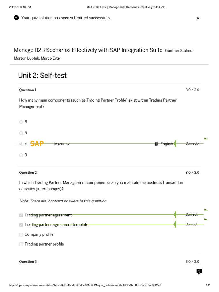 Unit 2 - Self-Test - Manage B2B Scenarios Effectively With SAP | PDF ...