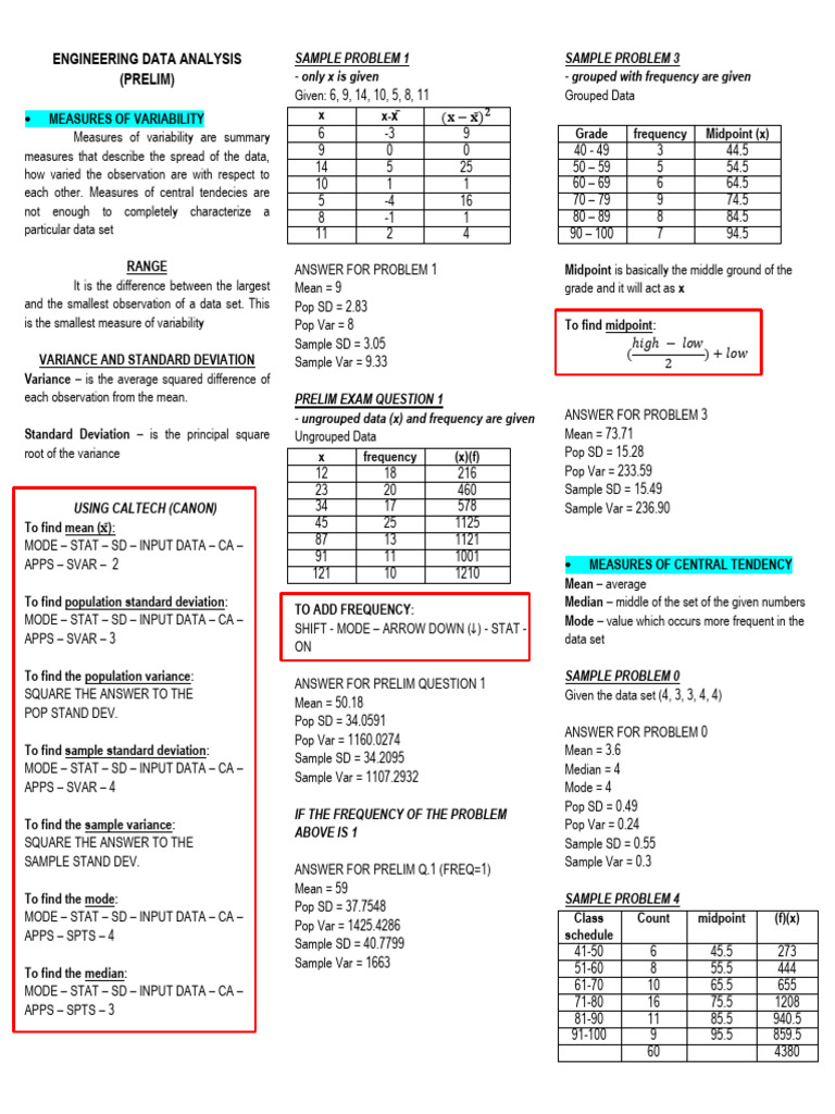 ENGINEERING DATA ANALYSIS REVIEWER (PRELIM-FINALS) | PDF | Standard ...