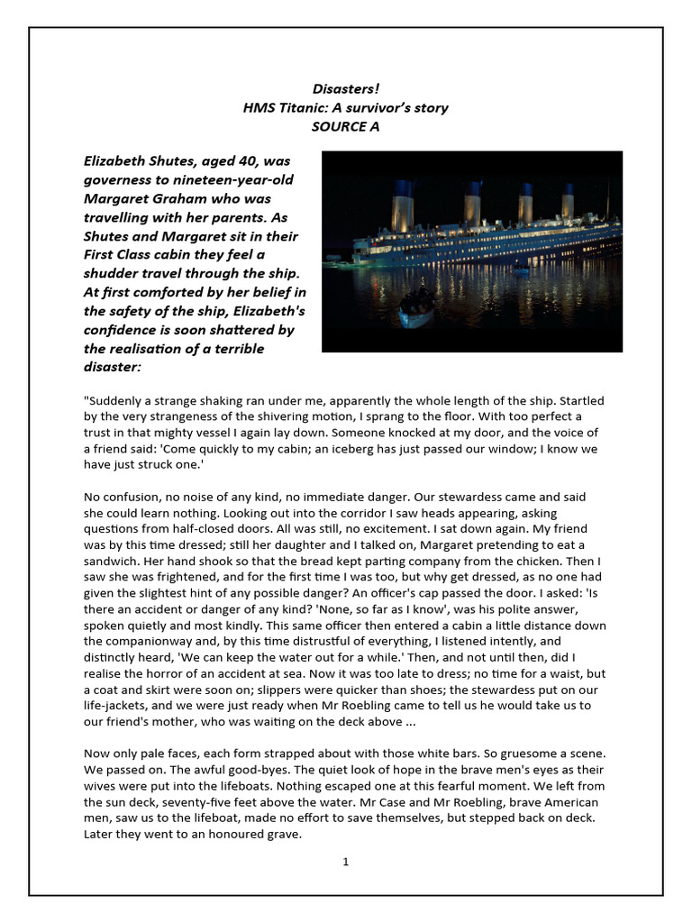 Y8 Spring 2 Titanic Texts & Qs | PDF | Shipping | Water Transport