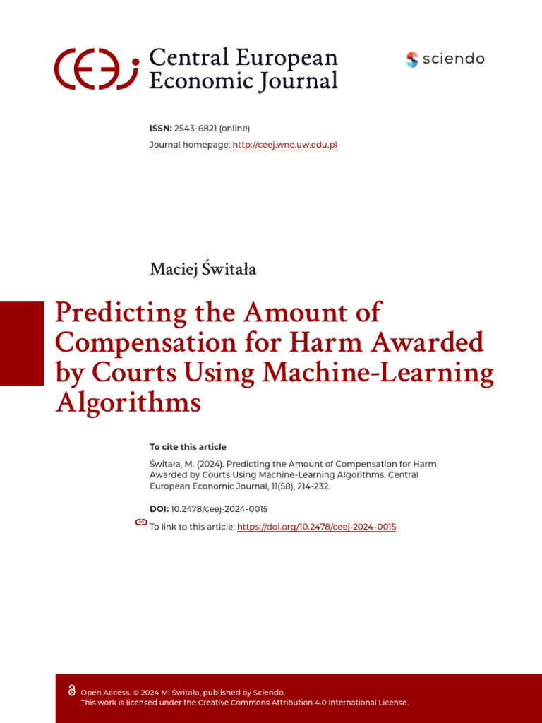 Predicting The Amount of Compensation For Harm Awarded by Courts Using MachineLearning ...