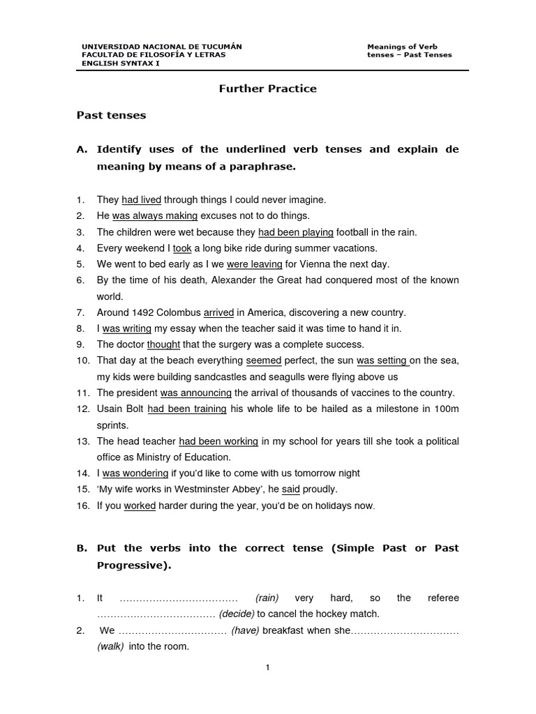 8.Further Practice_Past Tenses | PDF | Grammatical Tense | Grammar