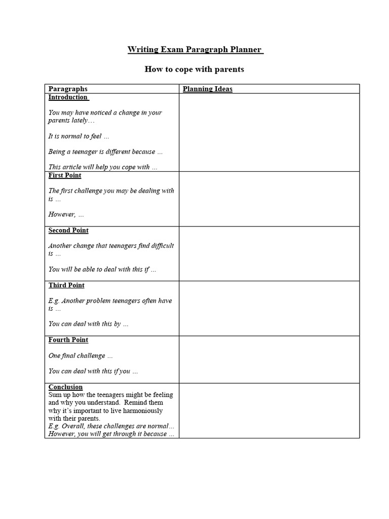 Paragraph Plan Support Sheet Writing Exam | PDF