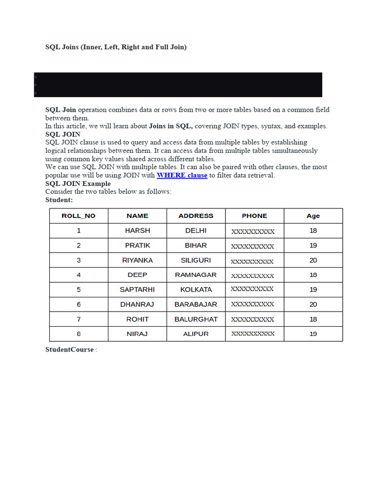 SQL Joins | PDF | Computing | Computer Programming SQL Joins | PDF | Computing | Computer Programming