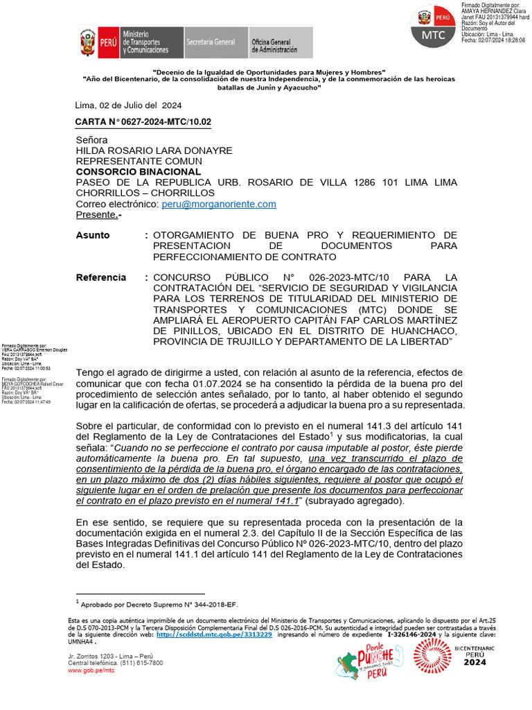 Carta #0627-2024-MTC - 10.02 | PDF | Lima