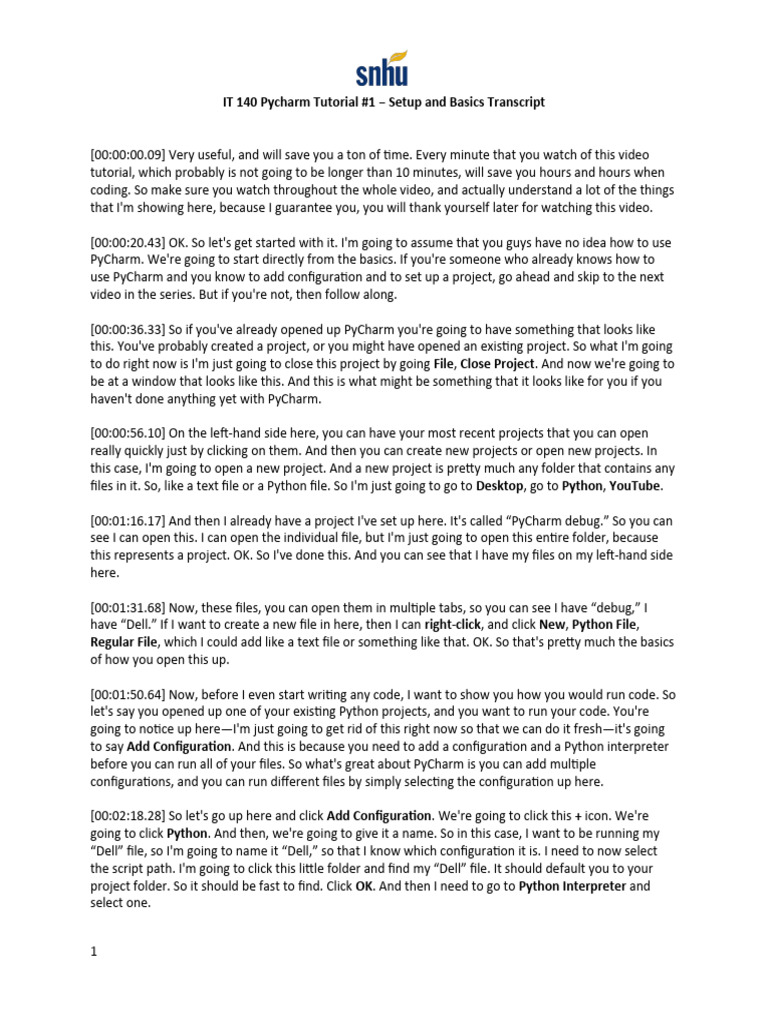 IT 140 Pycharm Tutorial 1 Setup and Basics Transcript | PDF | Scope ...