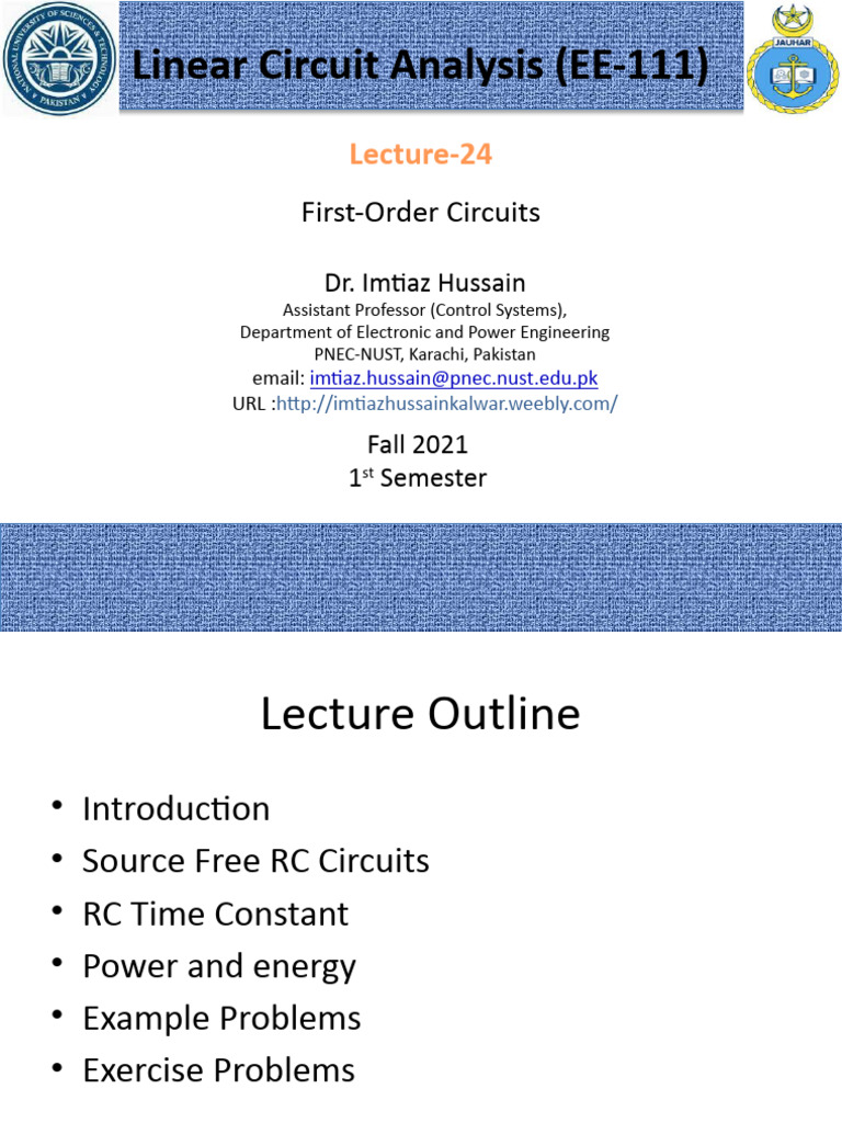 Lecture-24 First Order Circuits | PDF | Electrical Network | Capacitor