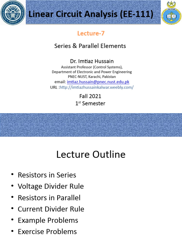 Lecture-7 Series & Parallel Elements | PDF | Series And Parallel Circuits | Resistor