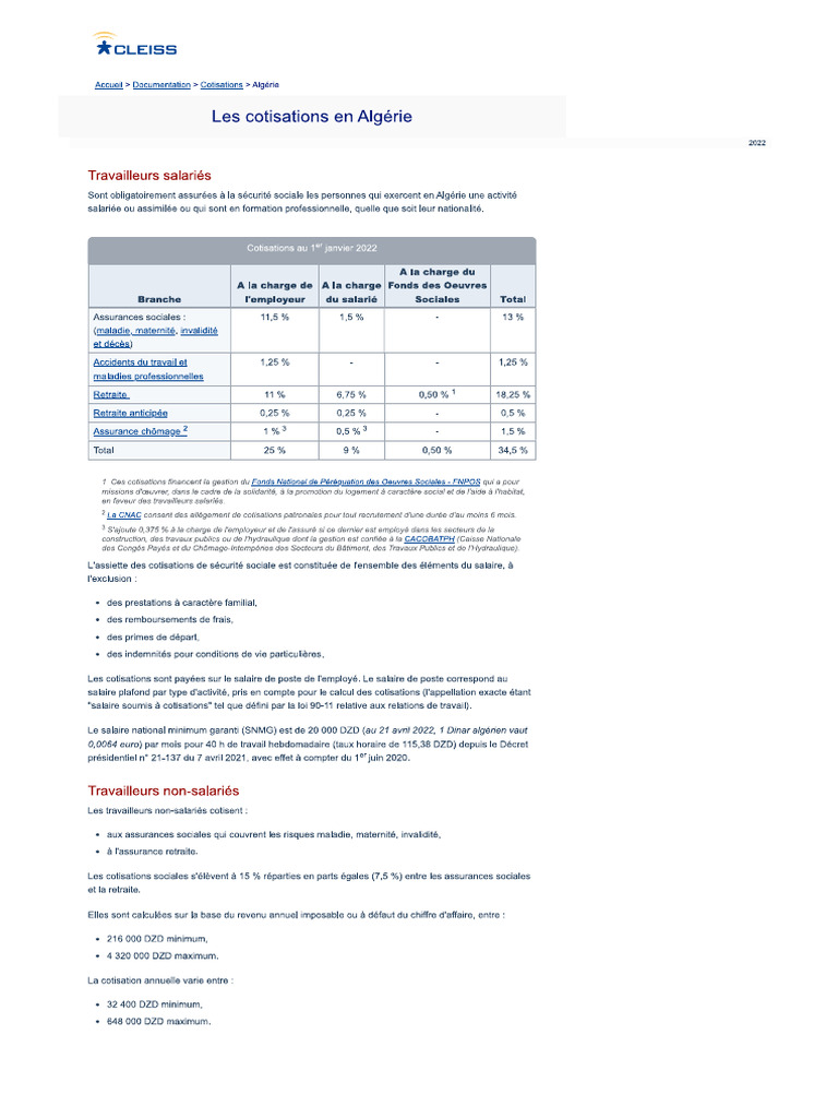 Les Cotisations en Algérie | PDF