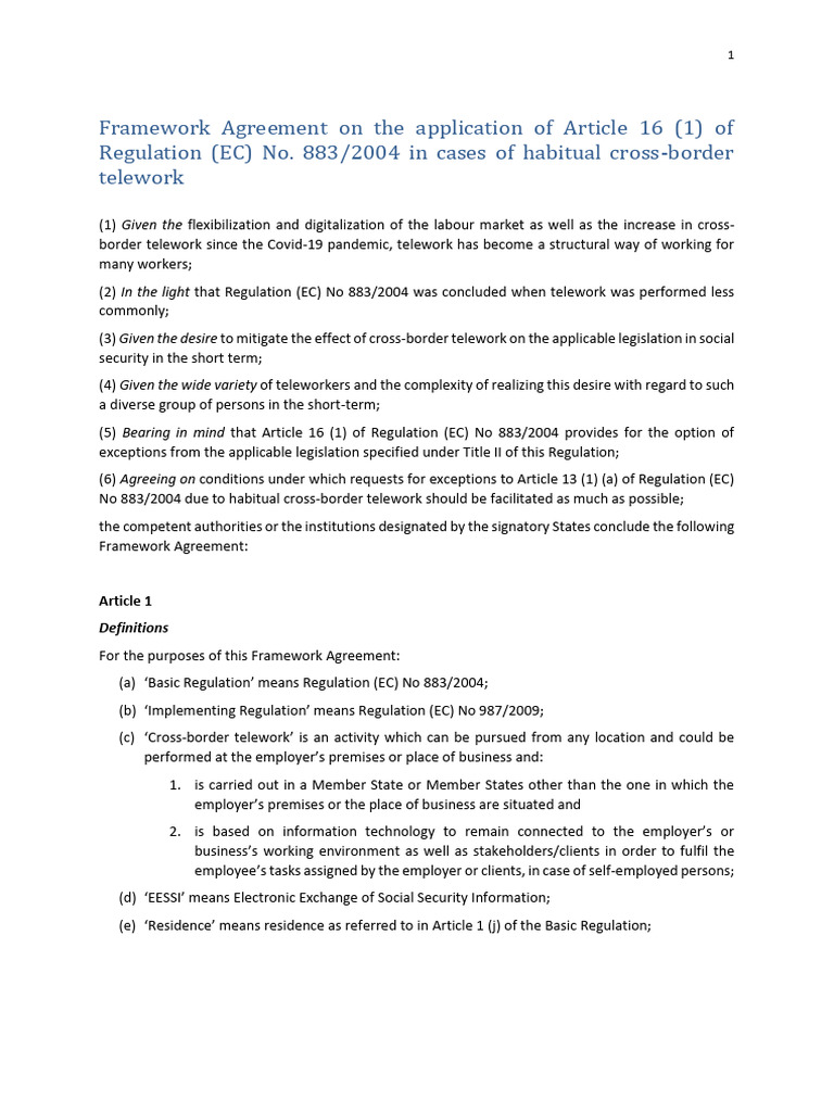 Framework Agreement Telework Explanatory Memo 2 Download Free Pdf