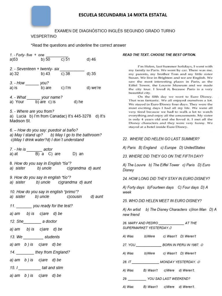 2° Ingles 14 Diagnostico | PDF